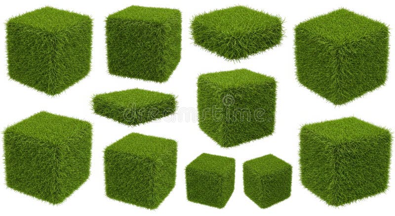 Grass Cube Collection Natural Texture Greenery Isolated a Collection of ...
