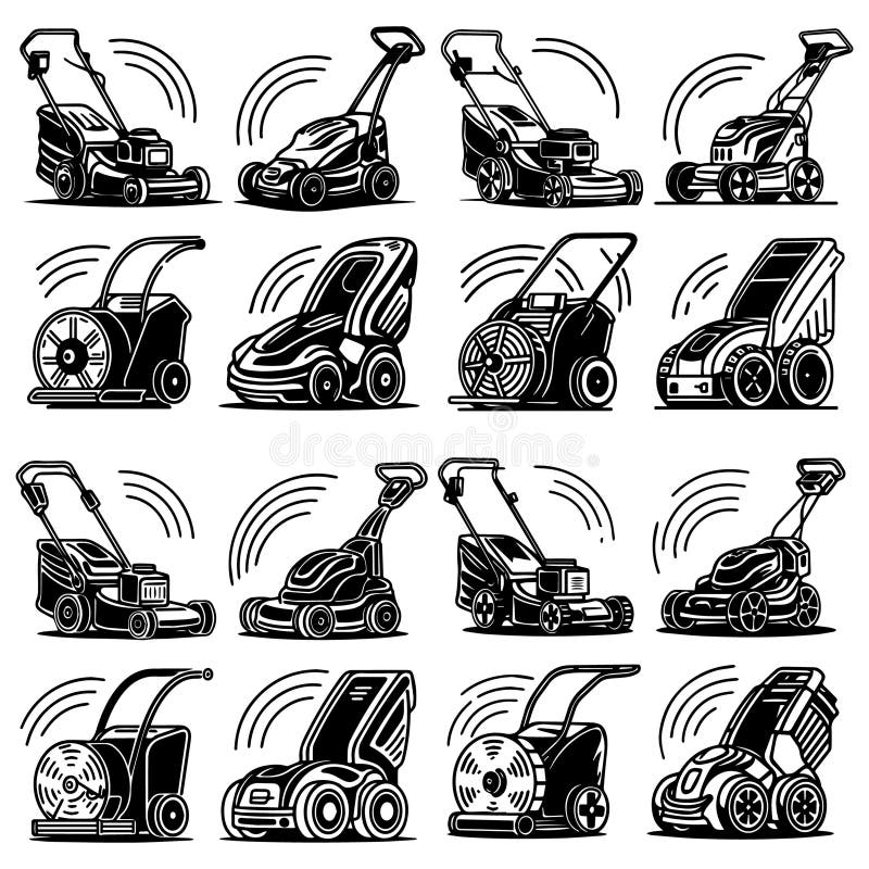 Grass Cutter Vector Illustration Set Stock Vector - Illustration of ...