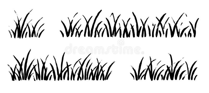 Grass Doodle Ink Brush Sketch Set. Hand Drawn Vector Grass Field Grunge ...