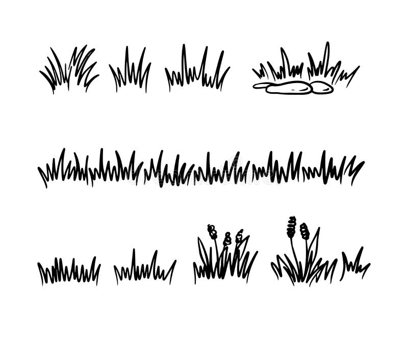Grass Doodle Outline Collection. Hand Drawn Style Stock Vector ...