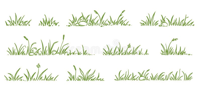 Grass Doodle Sketch Style Set. Hand Drawn Grass Field Outline Scribble ...