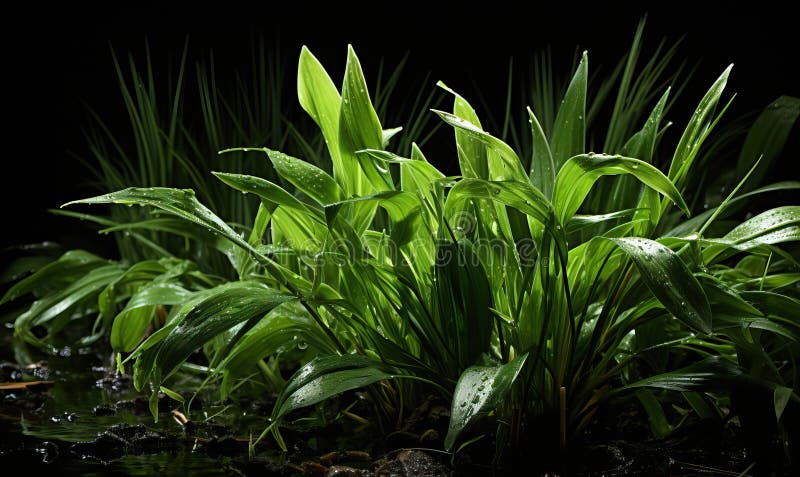 Grass with Drops of Dew on a Dark Background. Stock Photo - Image of ...