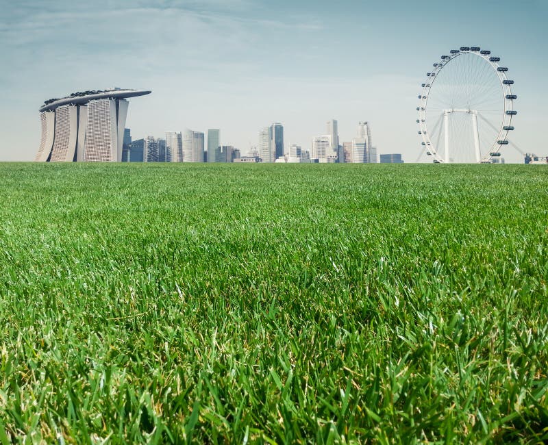 Grass Field in Beautiful View City Background Design Stock Photo ...