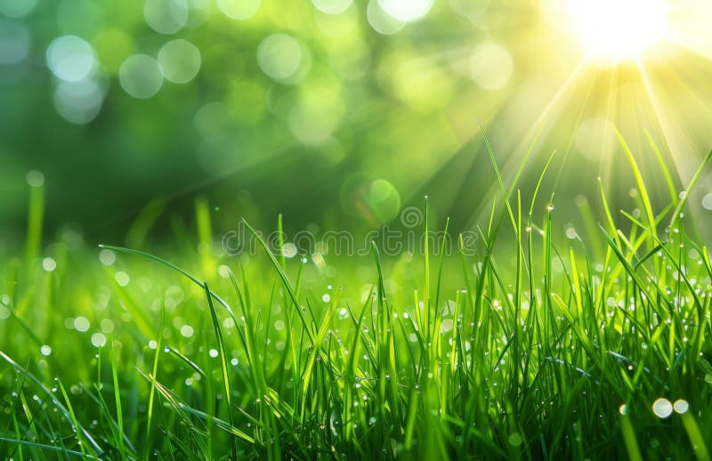 Grass Field with a Green Grass and Sun Rays Stock Image - Image of leaf ...