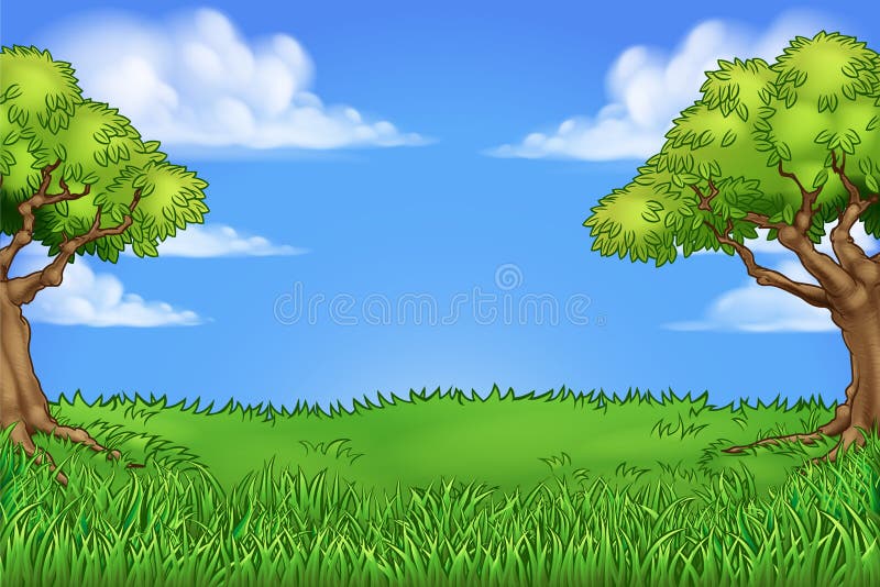 Grass Field Park Background with Trees Landscape Stock Vector ...