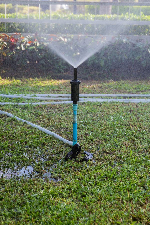 Grass field water sprayer stock image. Image of delight - 63267647