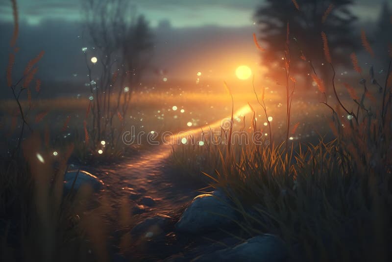 Grass Filled with Dew on a Sunrise Morning. Neural Network AI Generated ...