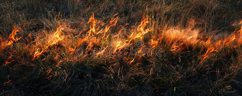 Grass Fire Spreading in the Wild Stock Image - Image of spark, orange ...