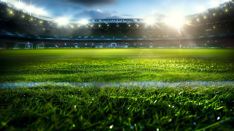 Grass Ground of Football Stadium, Shallow Depth of Field Stock ...