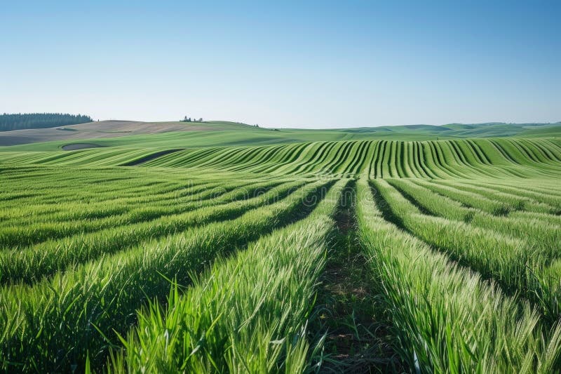 Grass Horizon. Field of Freshly Planted Wheat, Shadow Across Horizon ...