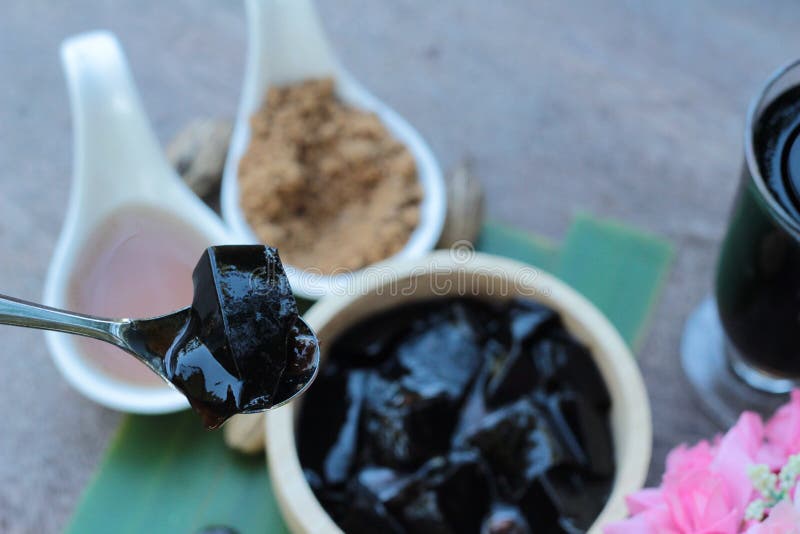 Grass Jelly with Syrup and Drink is Delicious. Stock Photo - Image of ...