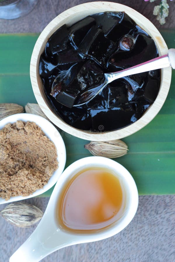 Grass Jelly with Syrup and Drink is Delicious. Stock Photo - Image of ...