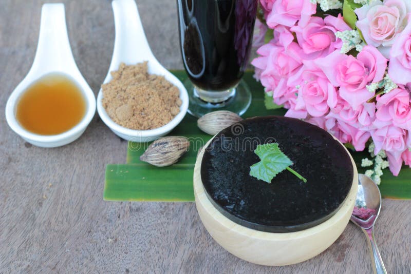 Grass Jelly with Syrup and Drink is Delicious. Stock Photo - Image of ...