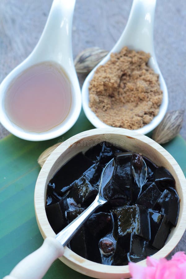 Grass Jelly with Syrup and Drink is Delicious. Stock Photo - Image of ...