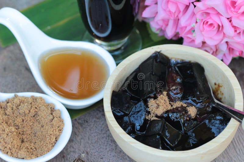 Grass Jelly with Syrup and Drink is Delicious. Stock Image - Image of ...