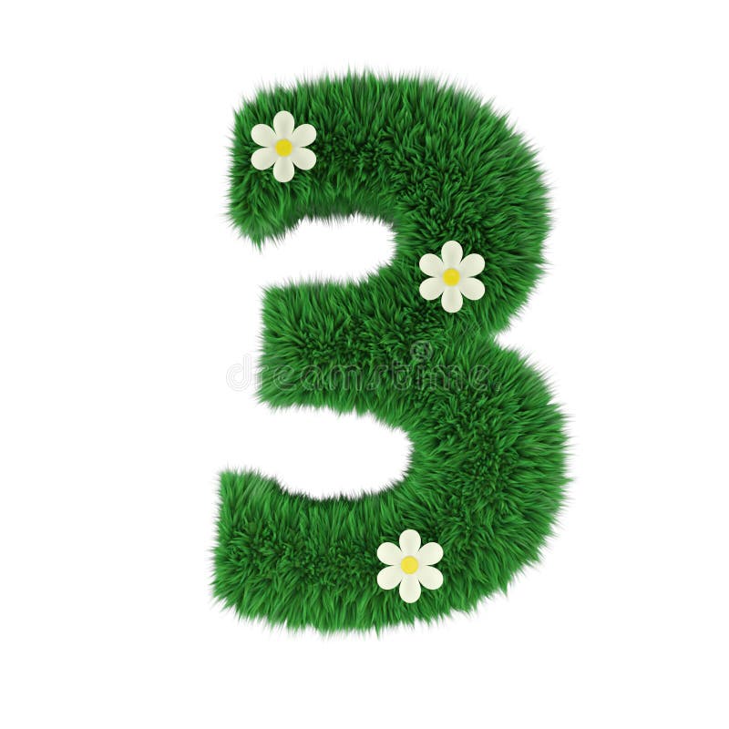 Grass Letter 3 Isolated on White. 3d Render Stock Illustration ...