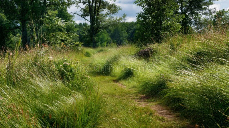 Grass Path through Lush Green Summer Field Stock Illustration ...