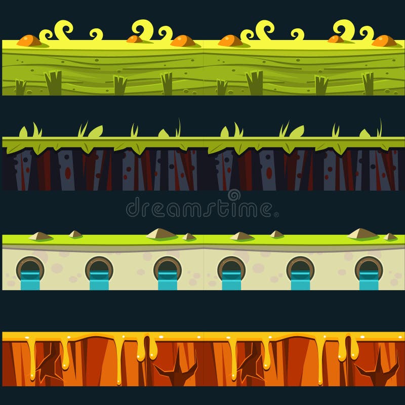 Grass Platformer Level Floor Design Set Stock Vector - Illustration of ...