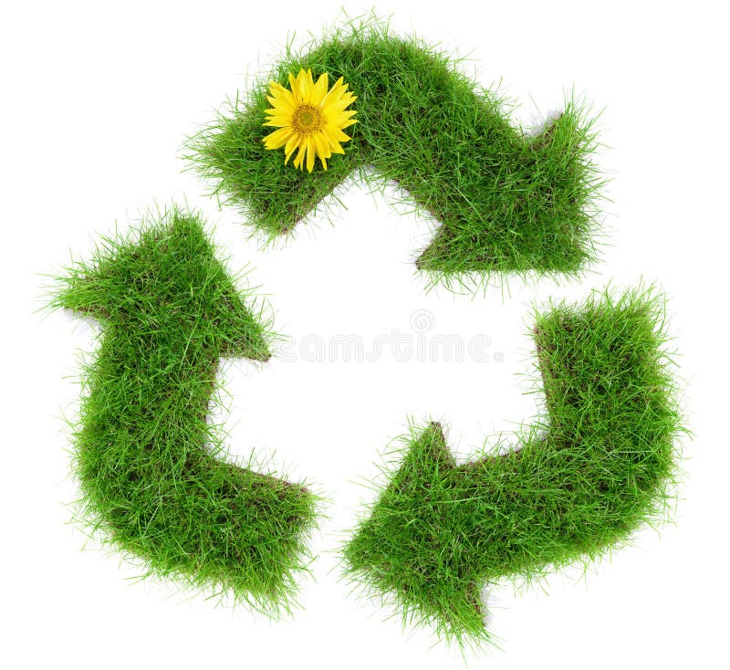 Grass Recycling Arrows with Sunflower Isolated on White Background ...