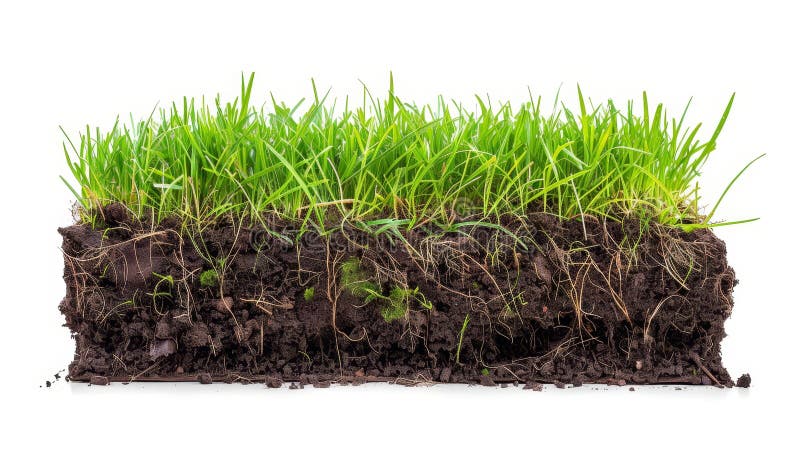 Grass Sections Isolated on White Background with Soil on Top Stock ...