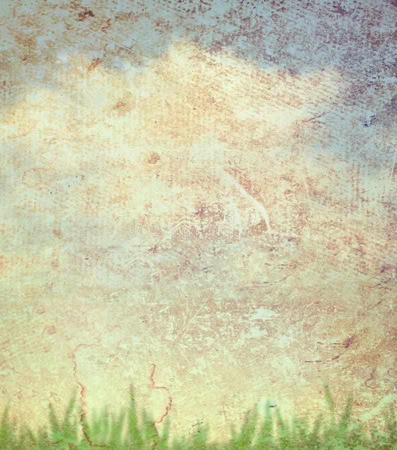 Grass and Sky on Paper Texture Stock Photo - Image of decorative ...