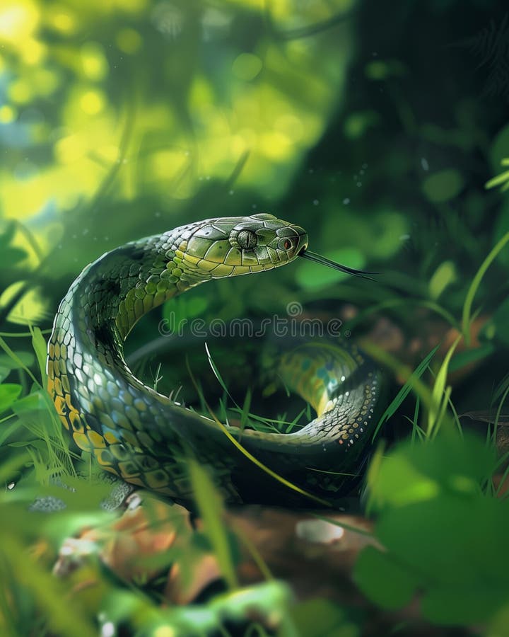 Grass Snake Basking in the Forest Stock Illustration - Illustration of ...