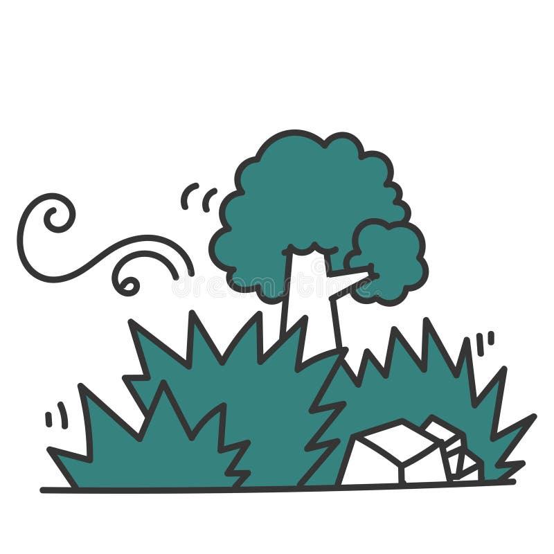 Grass Stone and Tree Wind Illustration Doodle Stock Vector ...