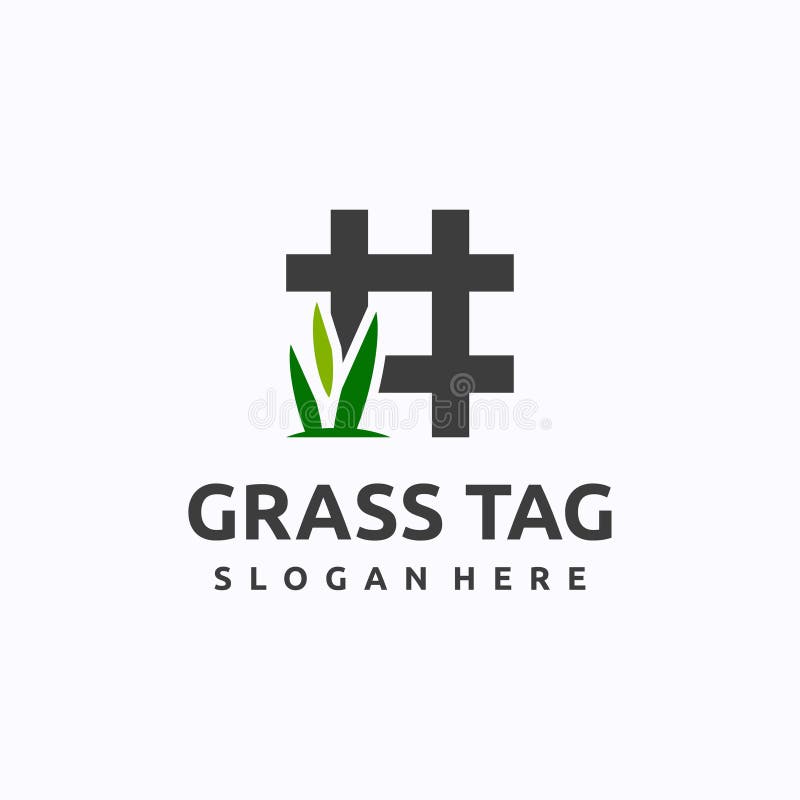 Grass Tag Logo Design Template. Hashtag Sign Concept with Grassland ...