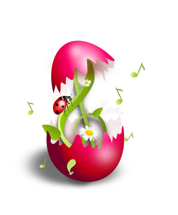 Grass Treble Clef with Ladybug and Daisy in Easter Egg Stock ...