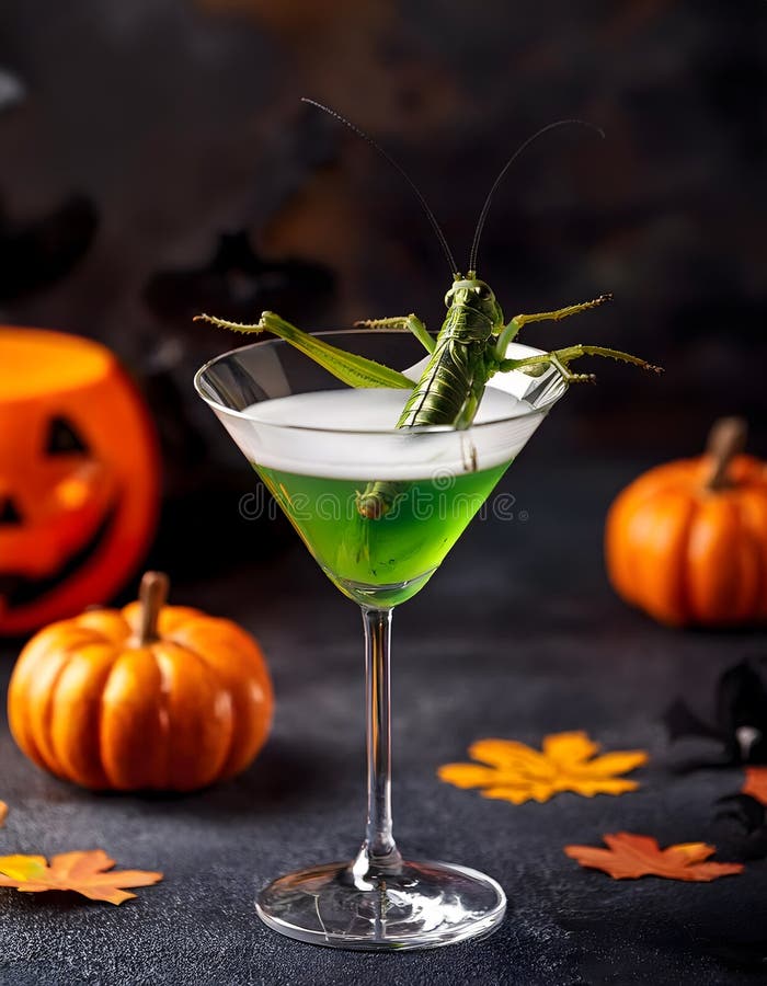 Grasshopper Cocktail in Martini Glass with Halloween Decoration ...