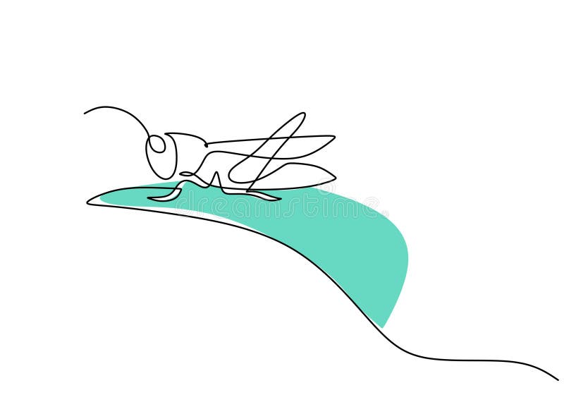 Grasshopper On Leaf In Continuous One Line Art Drawing Floral And Fauna Vector Illustration