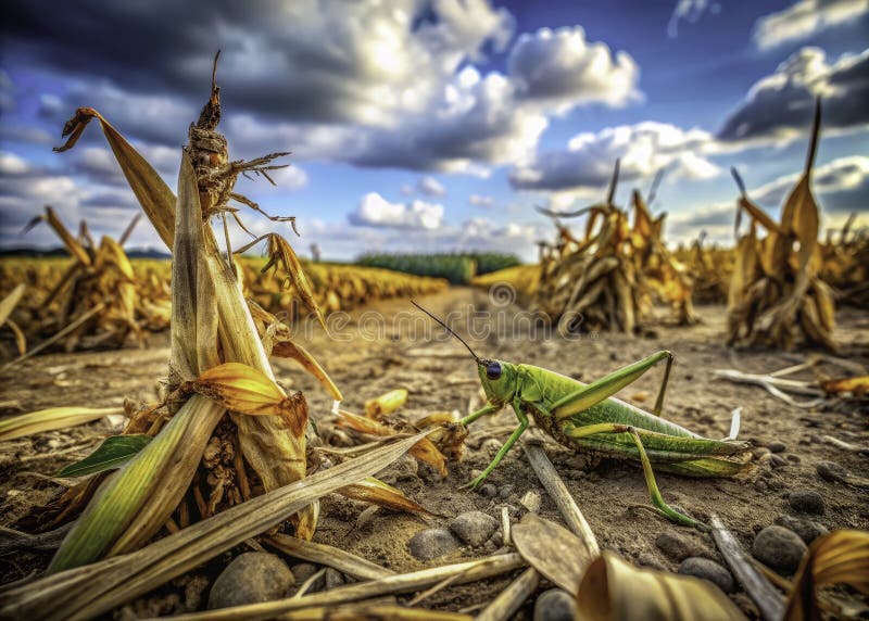 Grasshopper Plague Devastates Rural Cornfield a Crisis in Crop ...