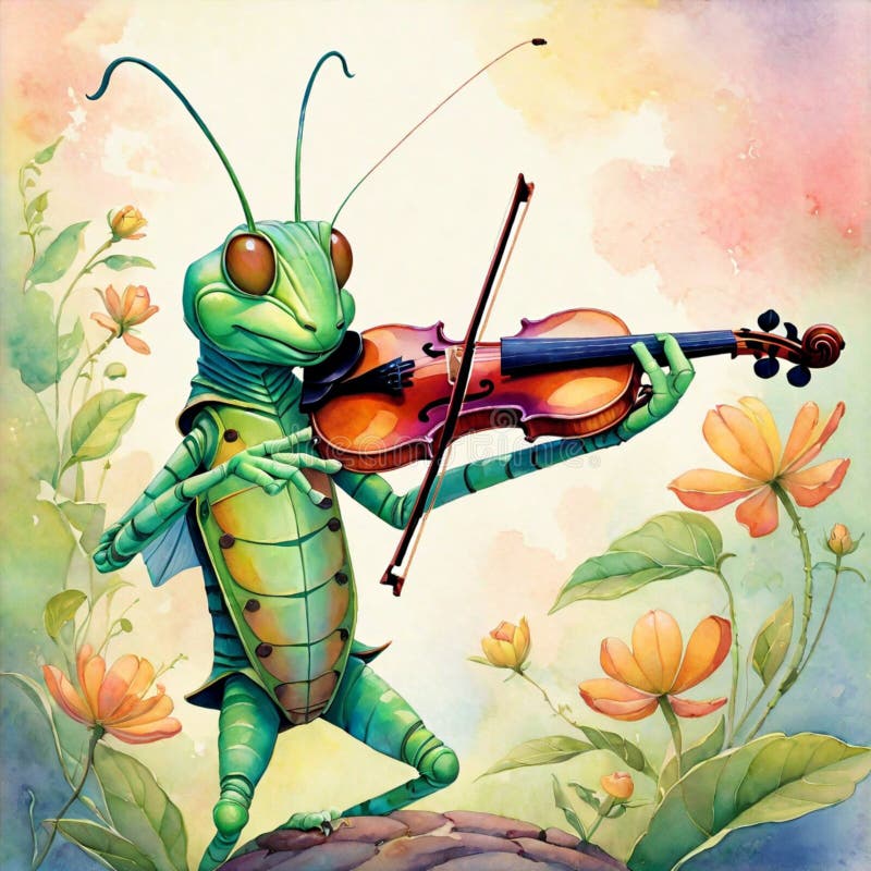 Grasshopper playing violin stock illustration. Illustration of meadow ...