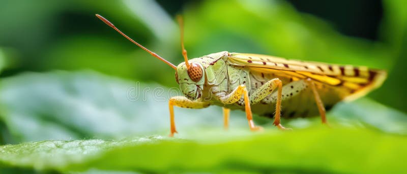 Grasshopper Resting on Green Leaf Under Sunlight Stock Illustration ...