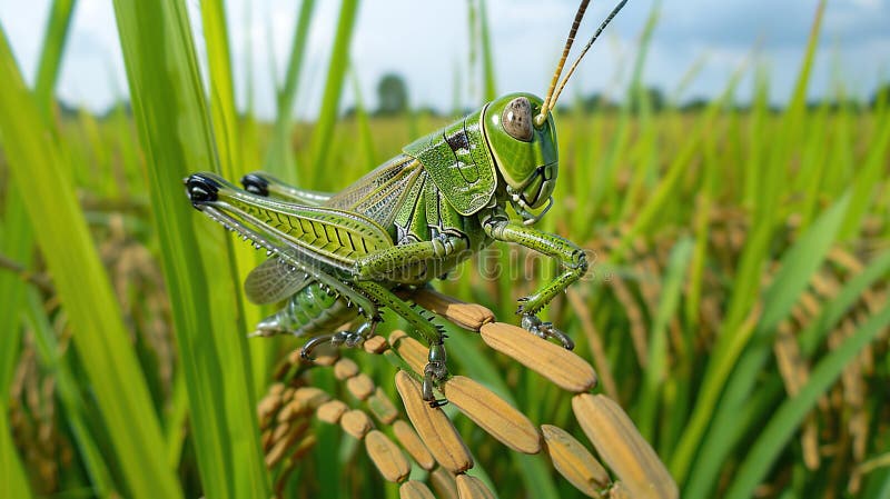A Grasshopper in a Rice Field Stock Image - Image of closeup ...