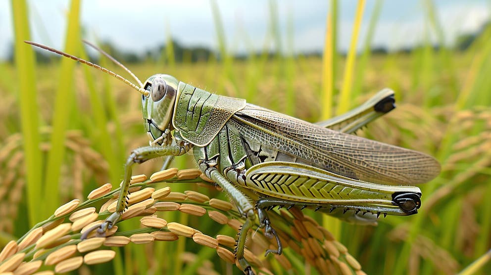 A Grasshopper in a Rice Field Stock Image - Image of stems, autumn ...