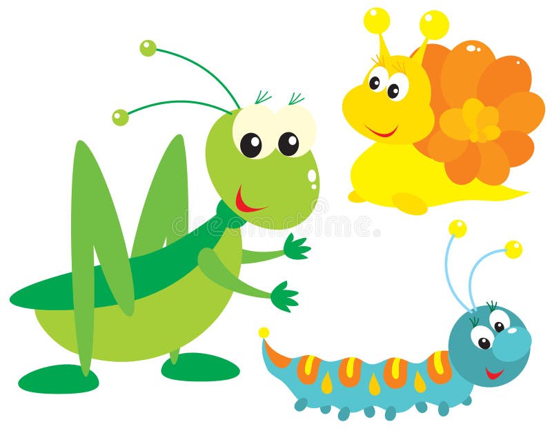Grasshopper, Snail and Caterpillar Stock Vector - Illustration of ...