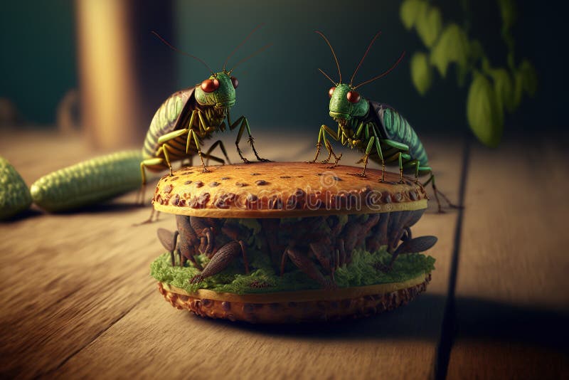 Grasshoppers between Burger Buns. Generative AI Stock Illustration ...