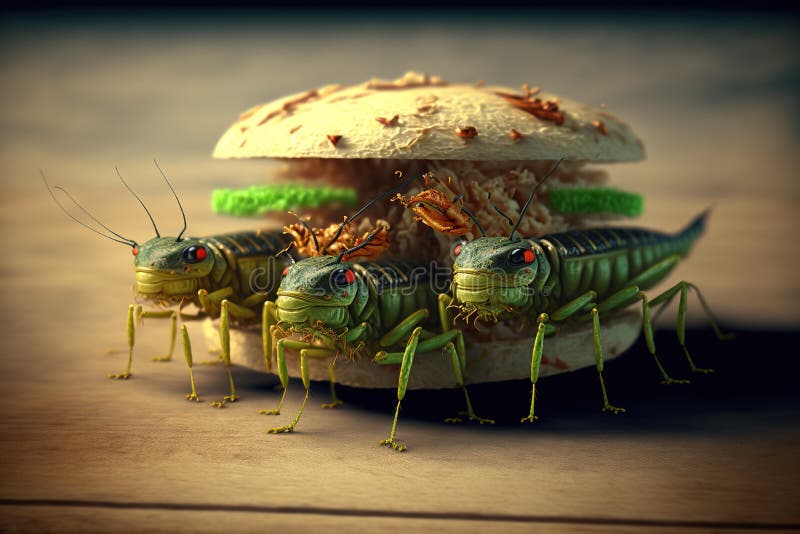 Grasshoppers between Burger Buns. Generative AI Stock Illustration ...
