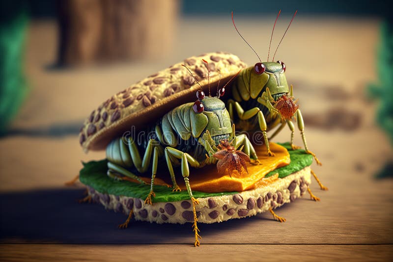 Grasshoppers between Burger Buns. Generative AI Stock Illustration ...