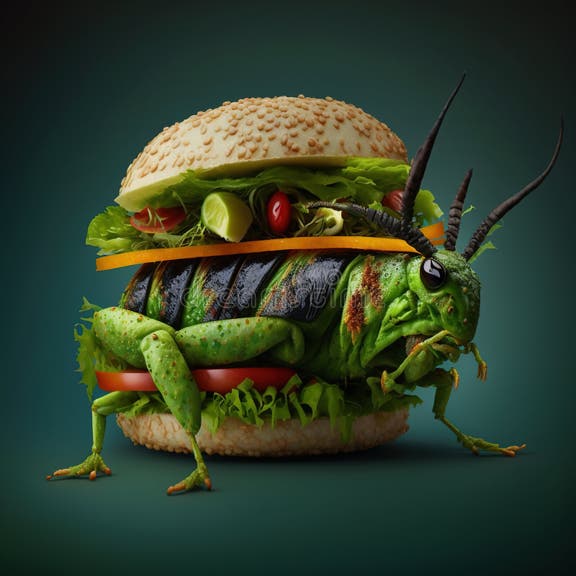Grasshoppers between Burger Buns. Generative AI Stock Illustration ...