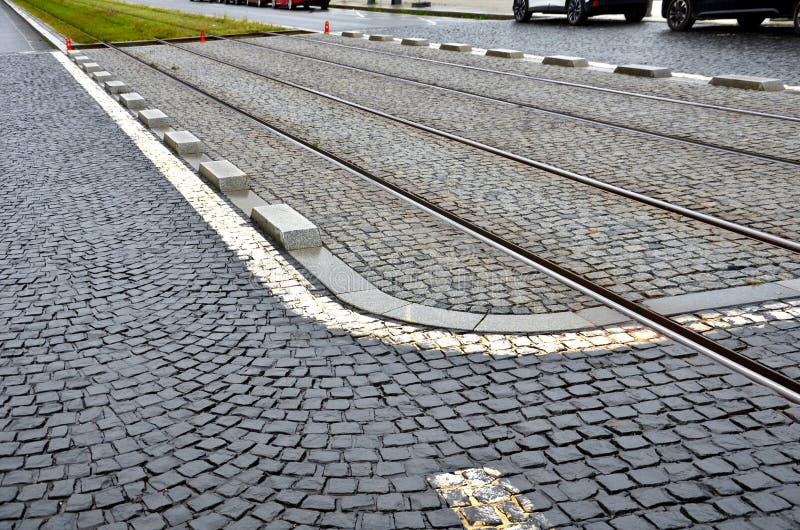 Grassing of Train Tracks between Tram Tracks in the City. Stock Image ...