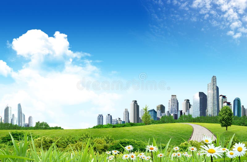 Grassland with city stock photo. Image of outdoor, exterior - 14180966