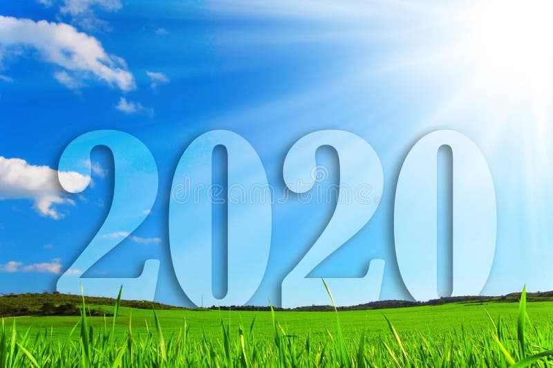 Grassland with Grass and Written in the 2020 Blue Sky Stock Photo ...