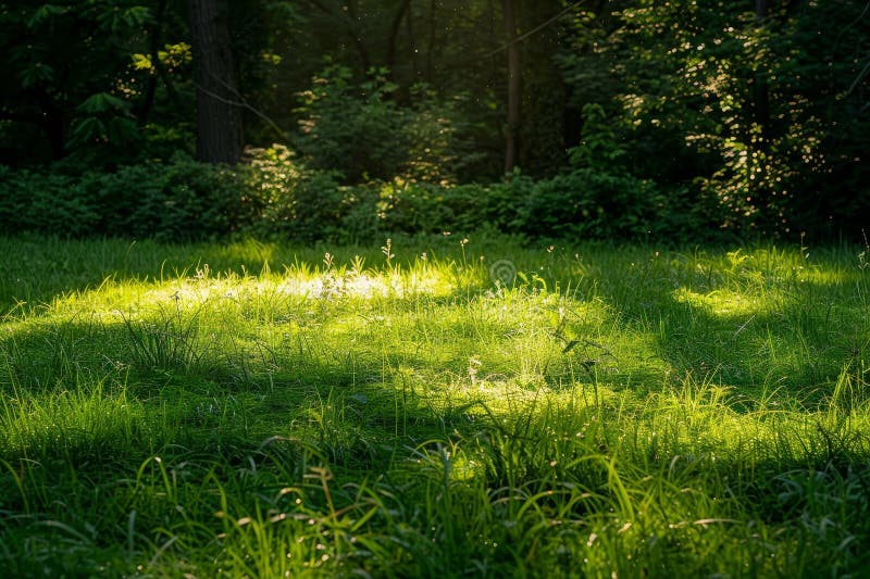 A Grassy Clearing in a Forest, Bathed in Patches of Sunlight Filtering ...