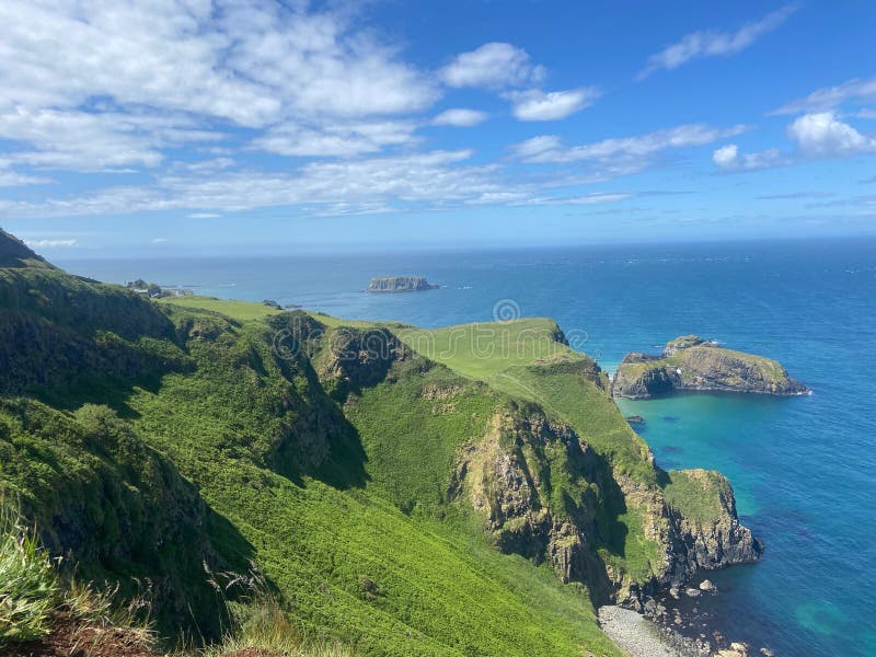 Grassy Cliffs Surrounding Carrick Island the Blue Horizon in the ...