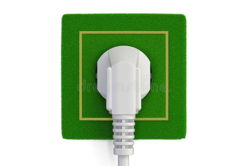 Green Electric Plug and Socket, Green Energy Concept. 3D Rendering ...