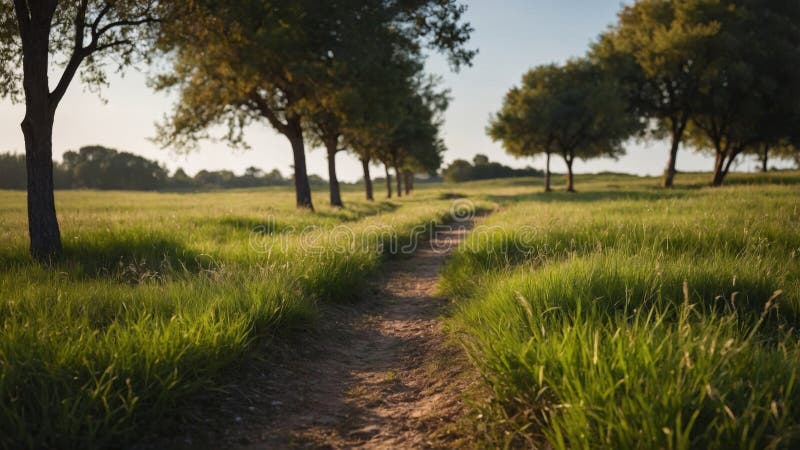 A Grassy Field with a Path Running through it. Stock Illustration ...