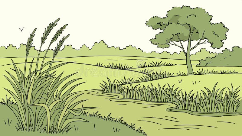 Grassy Field with Tree, Open Landscape, Nature Scenery, Meadow View ...