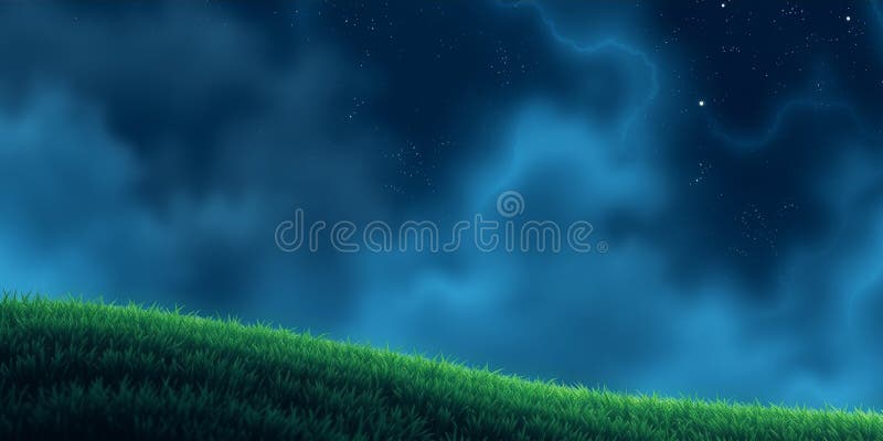 A Grassy Hill Under a Starry Night Sky Stock Illustration ...
